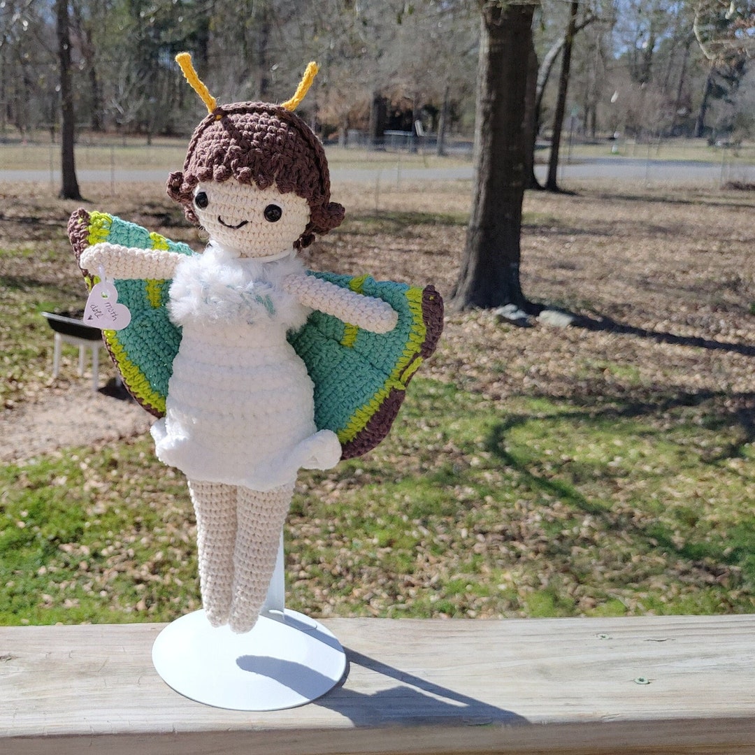 Moth Girl Doll, Handmade Crochet Amigurumi Cotton and Chenille Doll ...