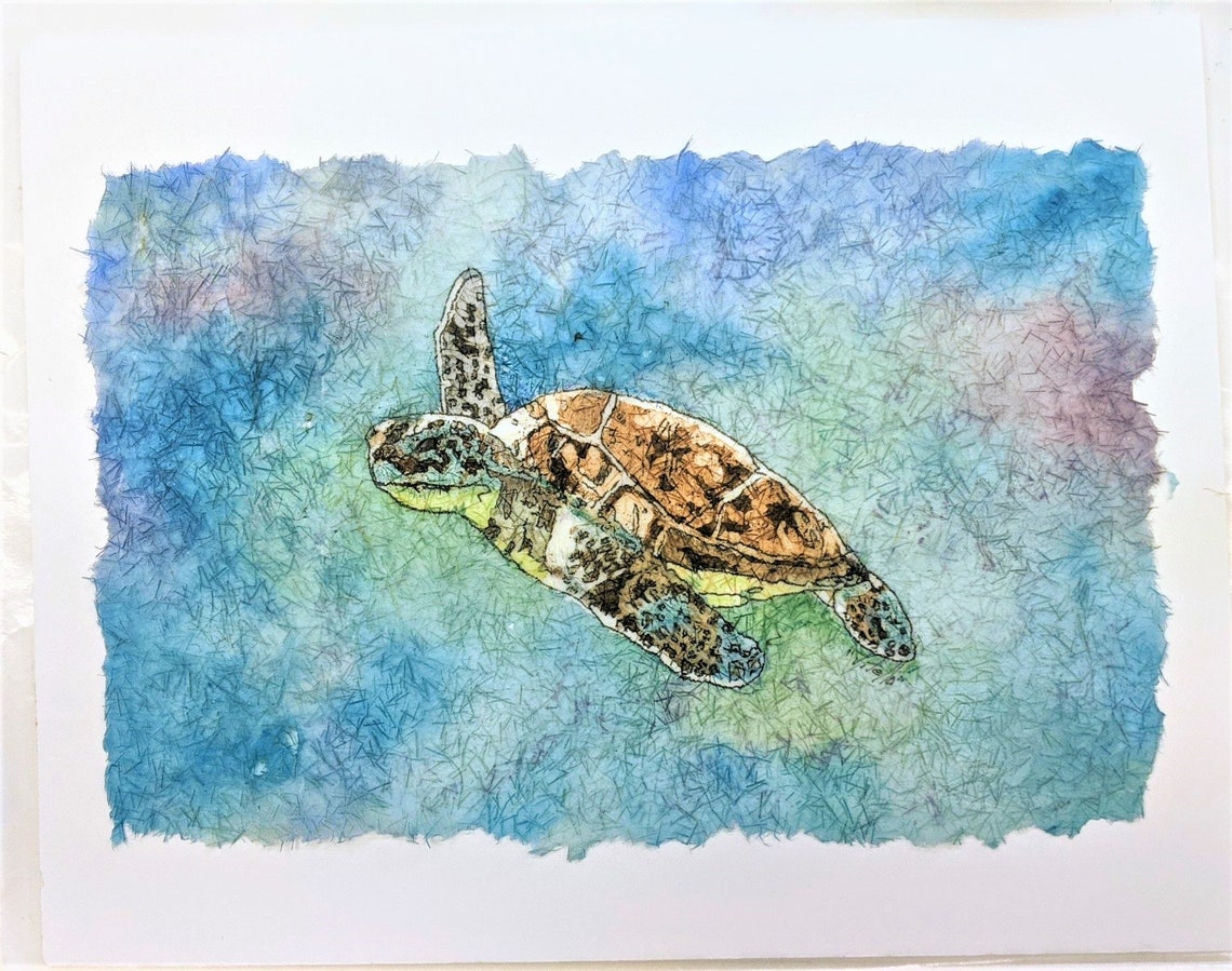 Sea Turtle Batik Watercolor Free Shipping - Etsy Israel