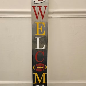 KC Chiefs Welcome Sign: Football Porch Leaner, Arrowhead Decor - Etsy