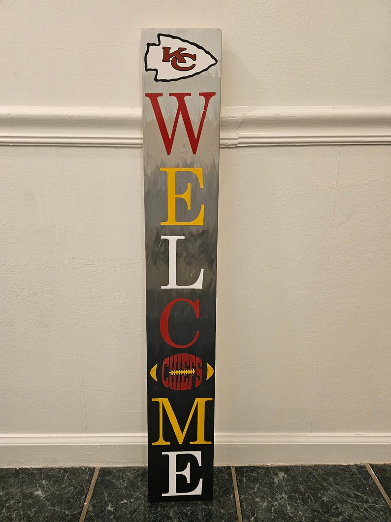 KC Chiefs Welcome Sign: Football Porch Leaner, Arrowhead Decor - Etsy