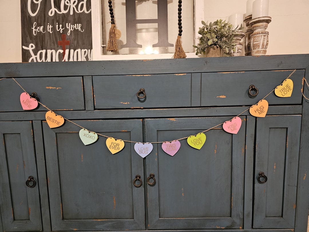Conversation Hearts Garland: Customizable Pastel Wooden Valentine's Day ...