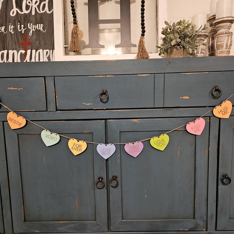 Wooden Candy Hearts Garland - Etsy