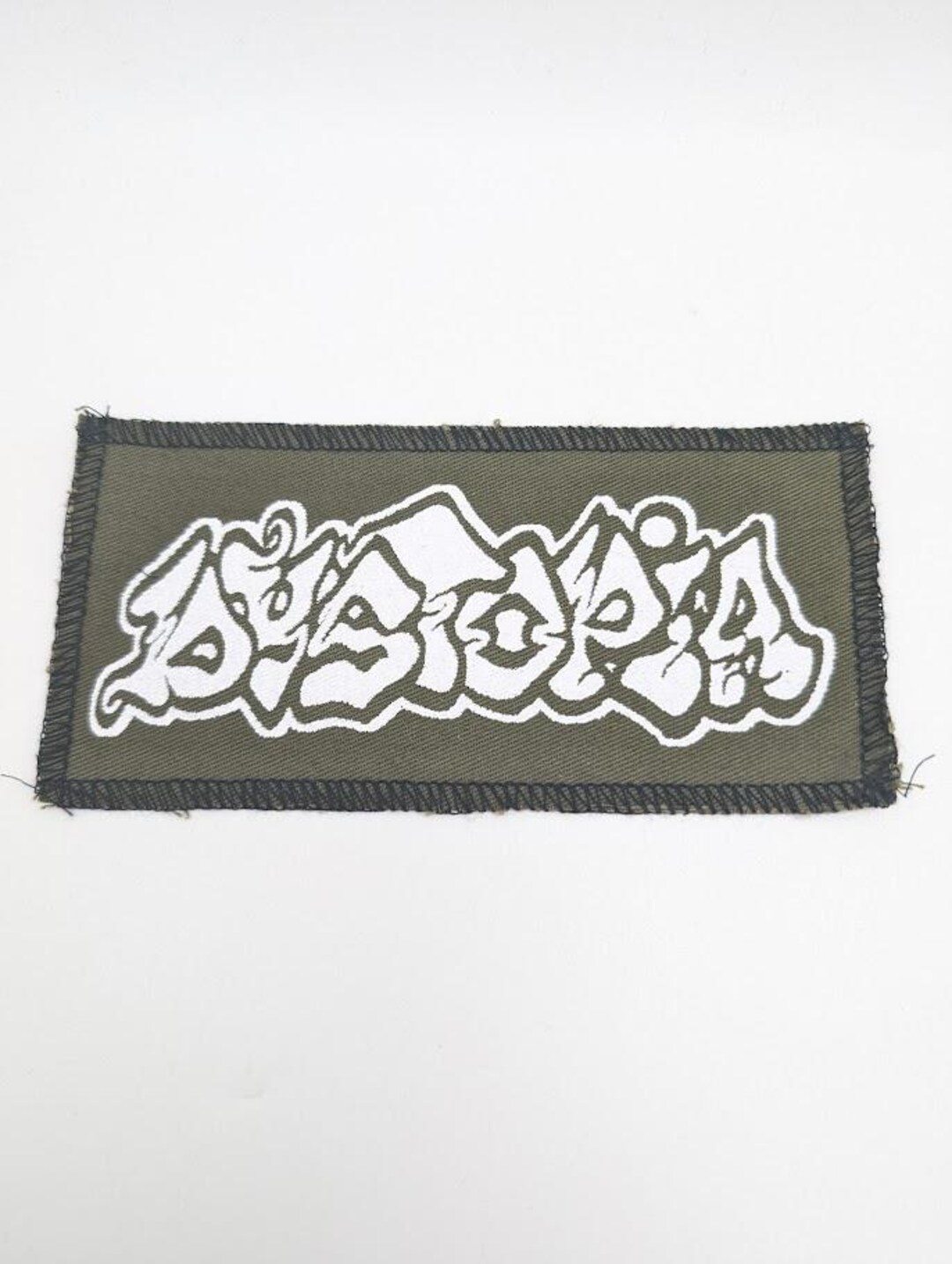 Dystopia Patch – Logo / White and Green/ Sew on Canvas Stitched Patch ...