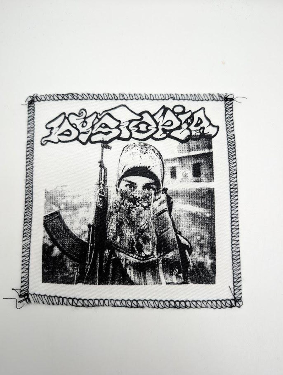 Dystopia Patch – War Soldier White/ Screen Print Sew on Canvas Stitched ...