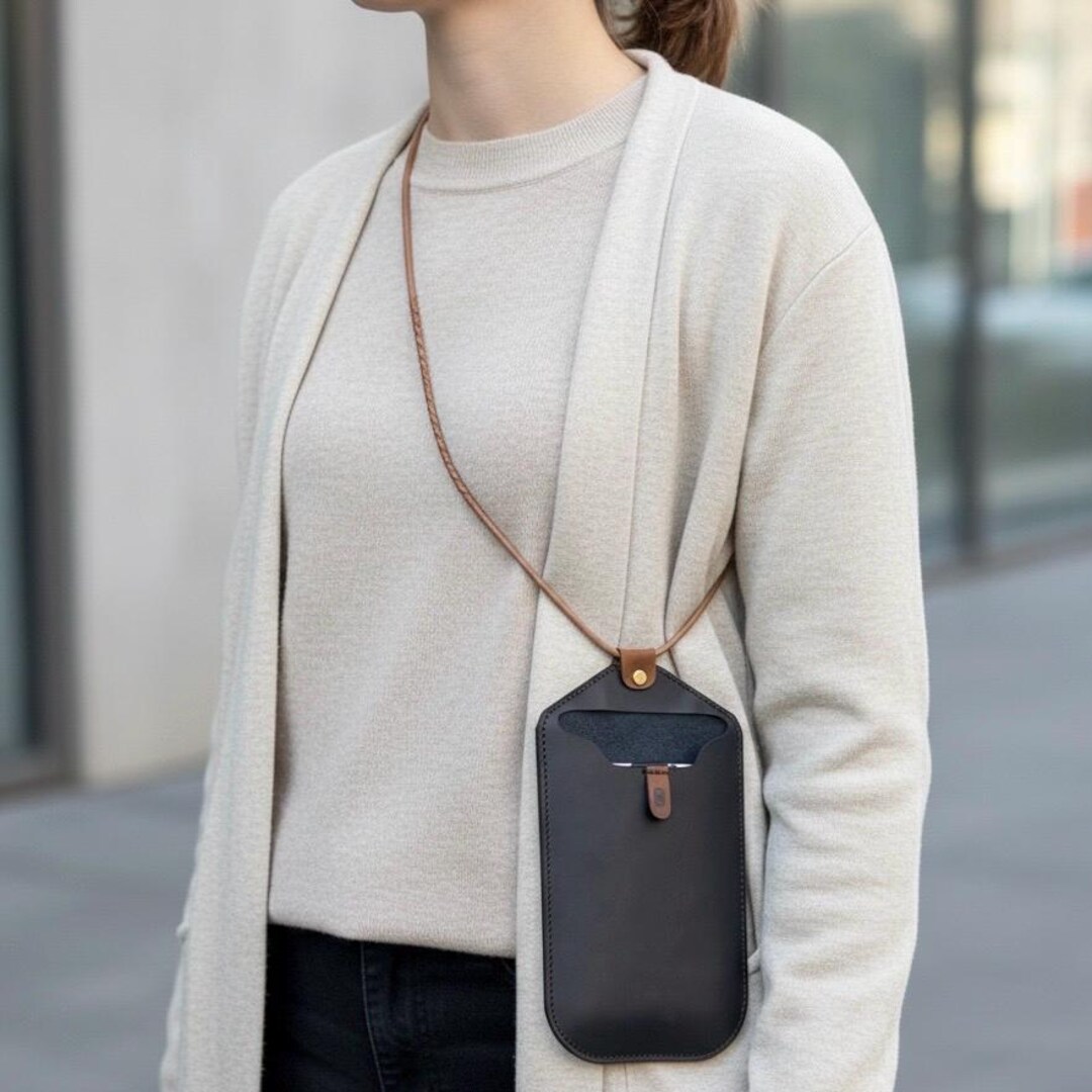 Personalized Leather Phone Pouch: Slim Shoulder Bag With Card Holder - Etsy
