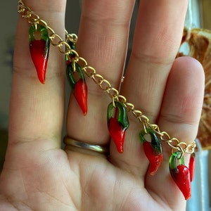 Chili Pepper Gold Charm Bracelet - Etsy