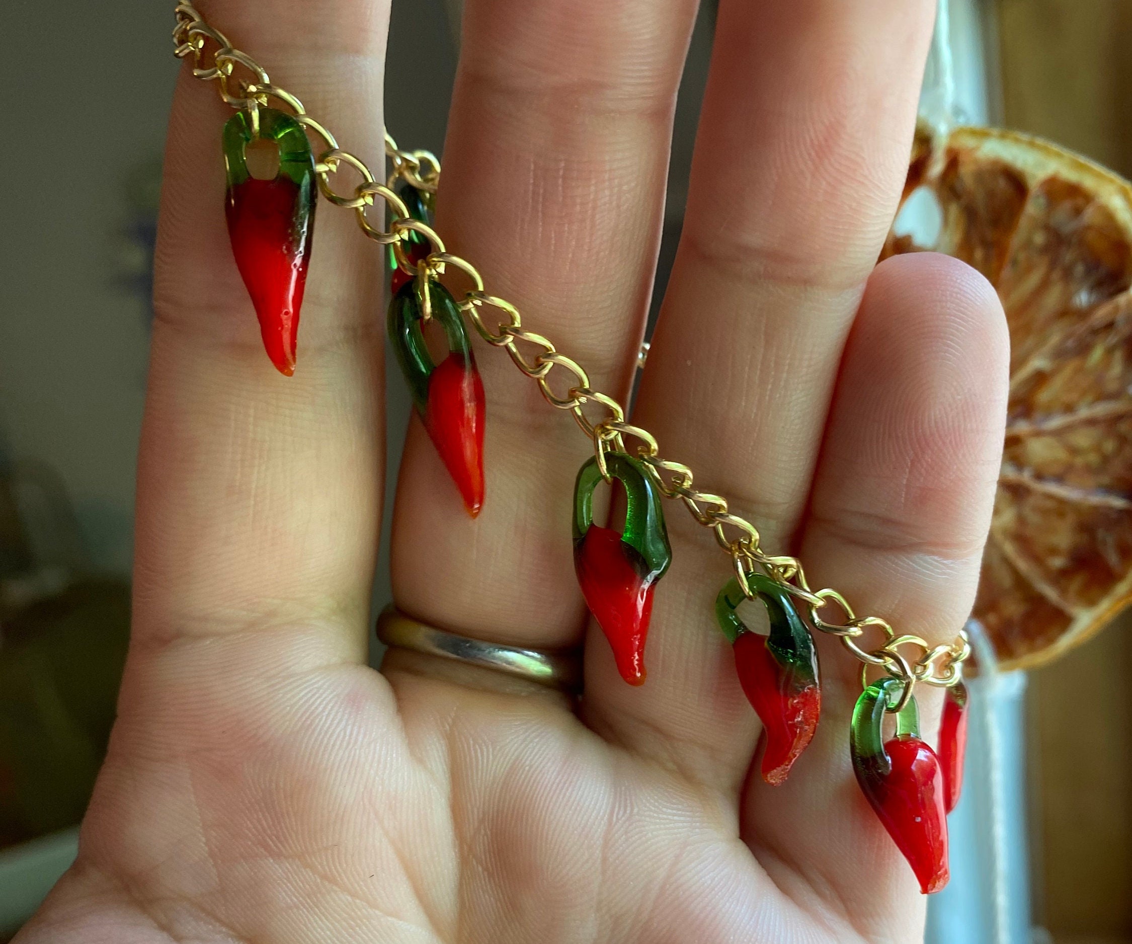 Chili Pepper Gold Charm Bracelet - Etsy