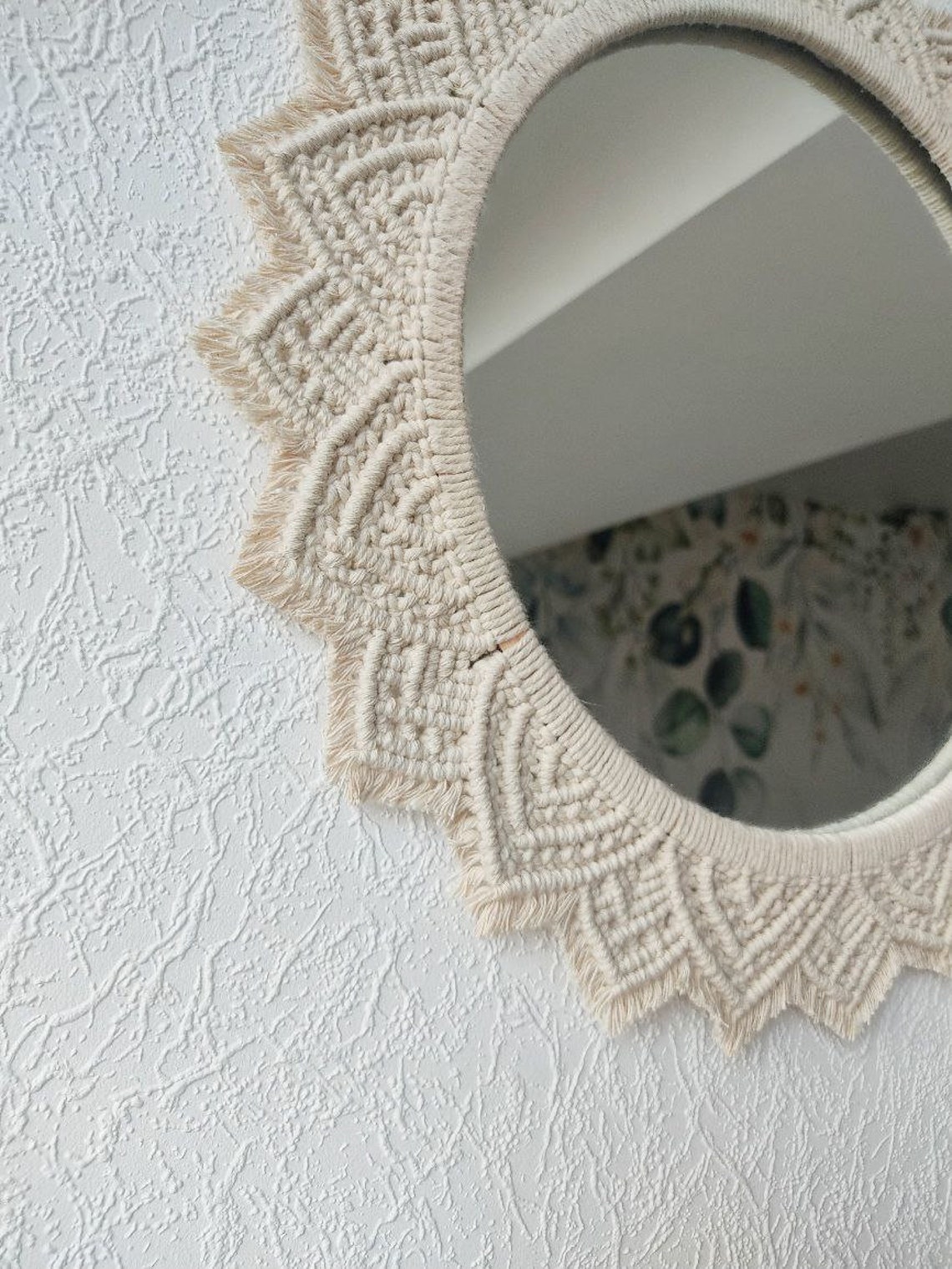 Handmade Macrame Wall Mirror. Diameter 42 Cm( 16.5 Inches ). A ...