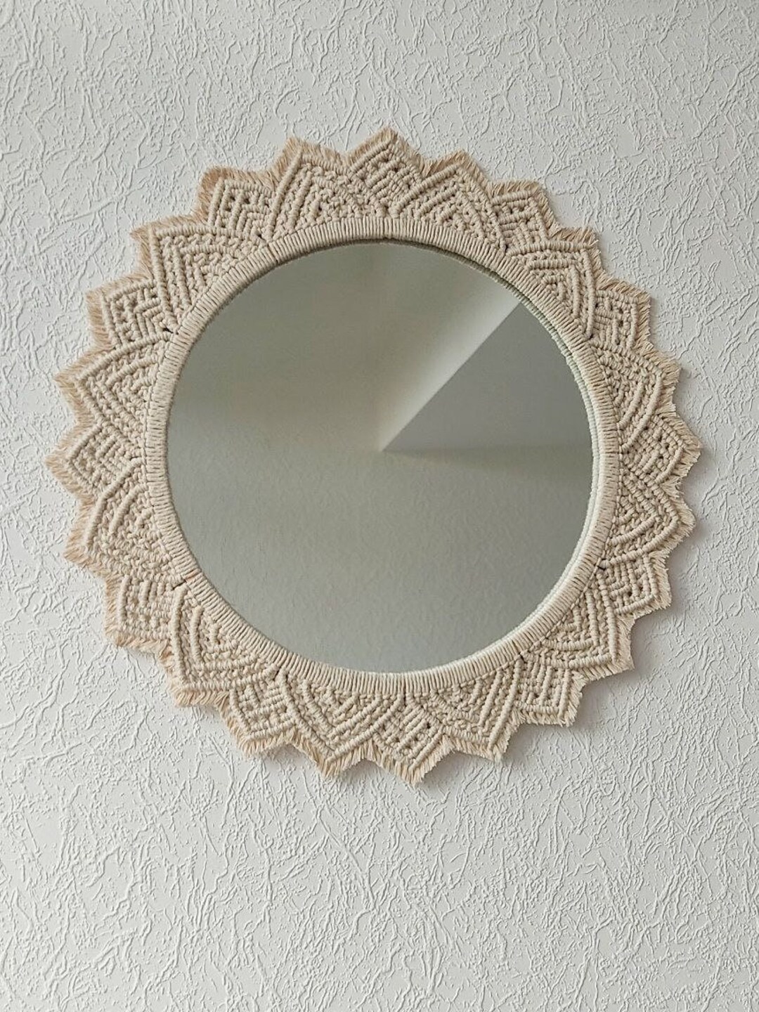 Handmade Macrame Wall Mirror. Diameter 42 Cm( 16.5 Inches ). A ...