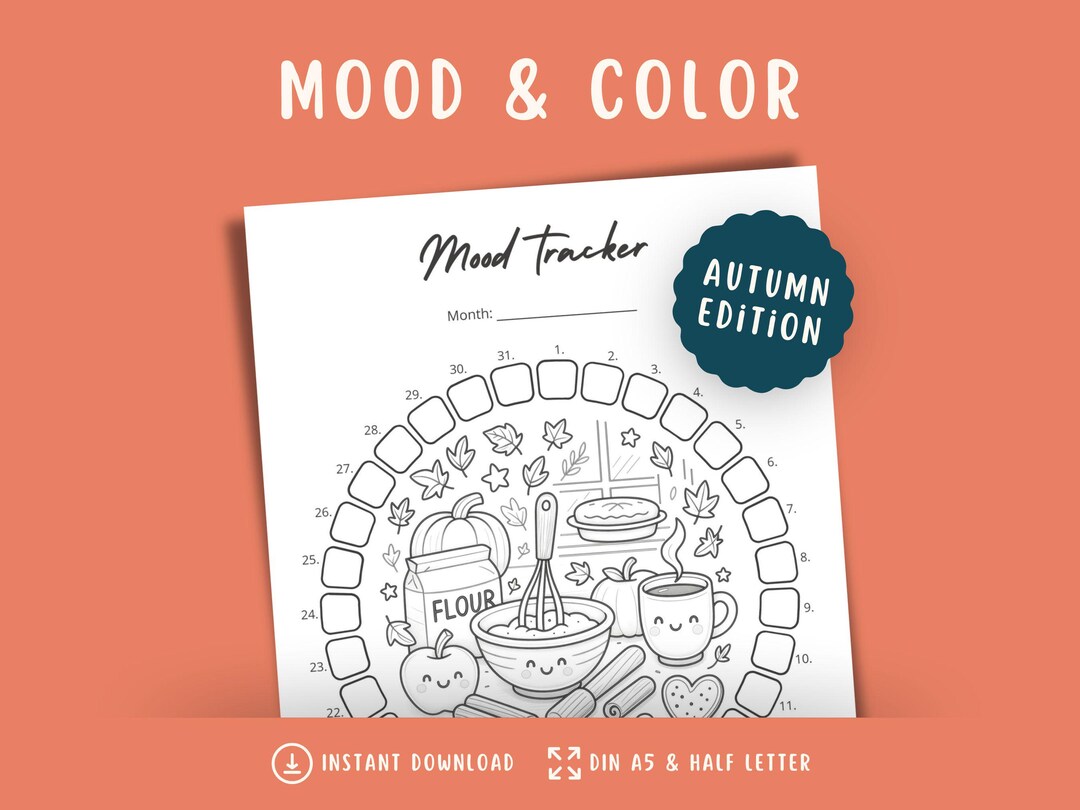 Autumn Mood Tracker | Printable Coloring Page | Bullet Journal Insert ...
