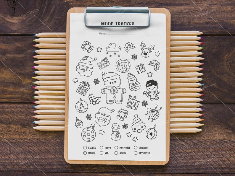 Printable Mood Tracker Christmas Theme | Coloring Journal Page Xmas ...