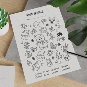 Printable Mood Tracker Christmas Theme | Coloring Journal Page Xmas ...