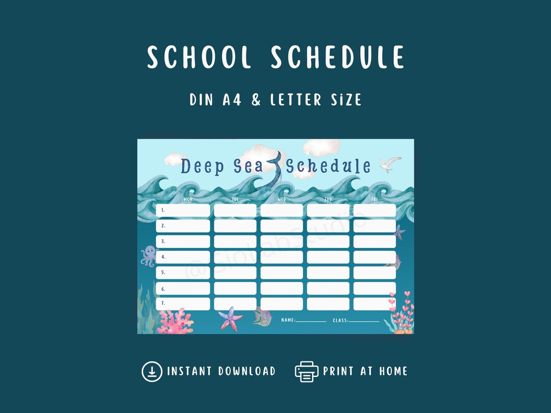 Printable Deep Sea School Schedule | Ocean-themed Weekly Planner | Kids ...