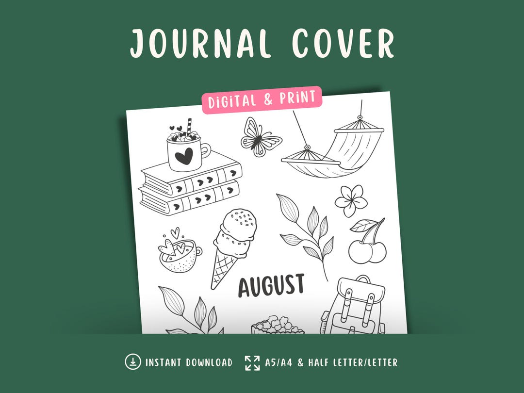 Journal Cover | August Coloring Page | Self Care Planner Insert ...
