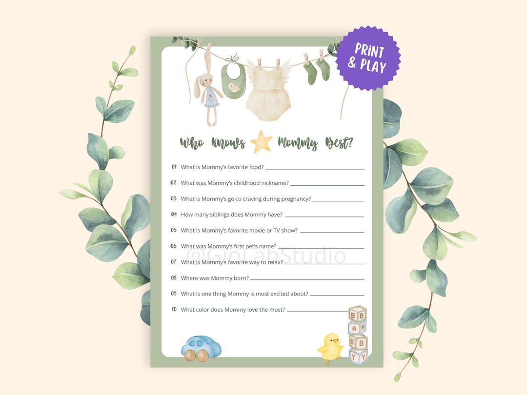 Printable Baby Shower Game, Mommy Trivia, Mommy-to-be Gift, Baby Shower ...