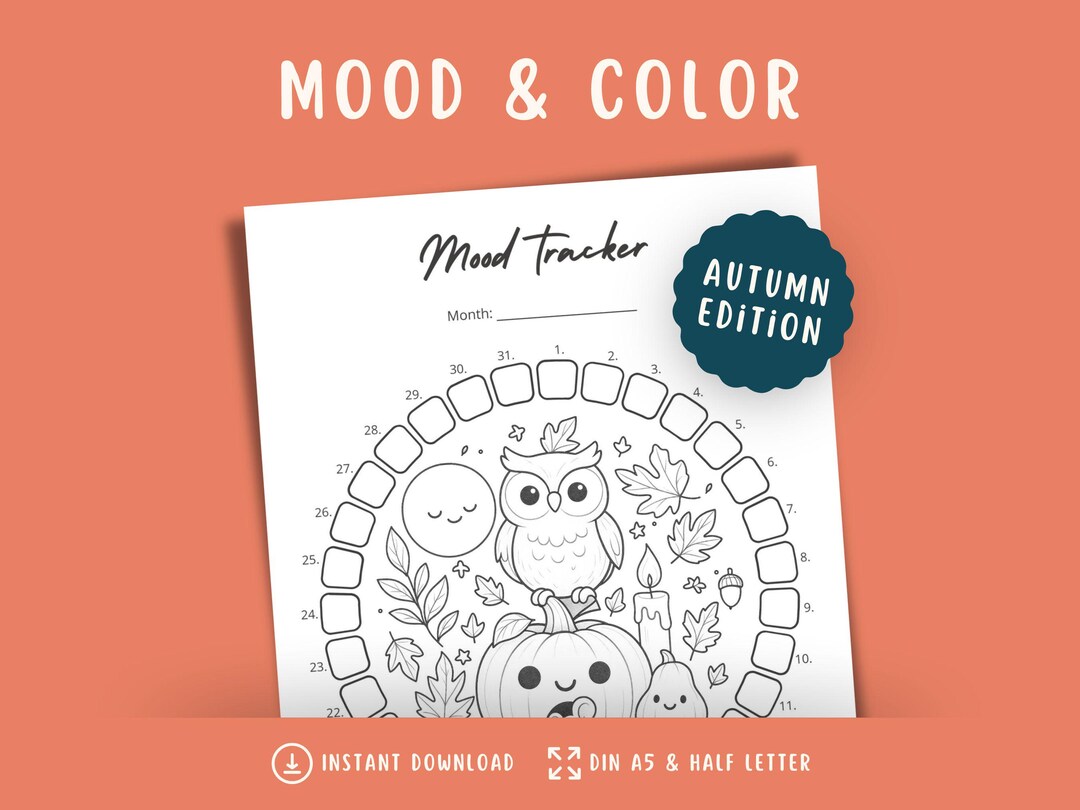Autumn Mood Tracker | Printable Coloring Page | Bullet Journal Insert ...
