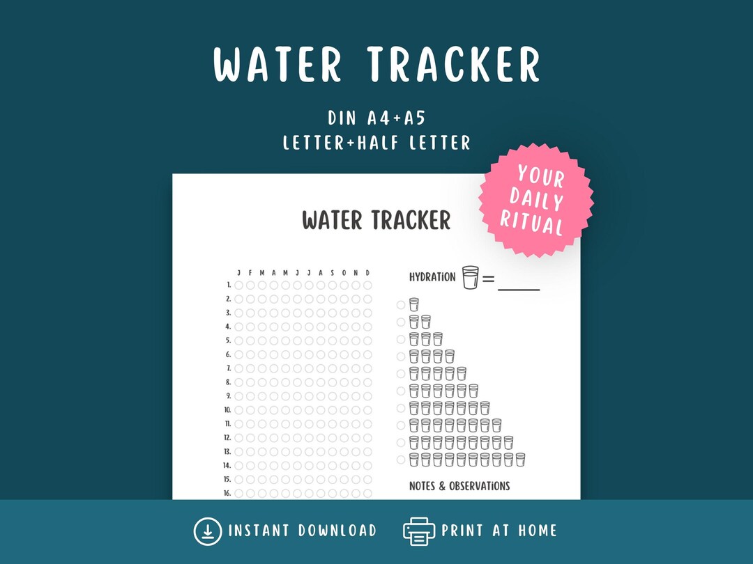Printable Water Tracker | Hydration Log | Daily Water Intake Chart ...