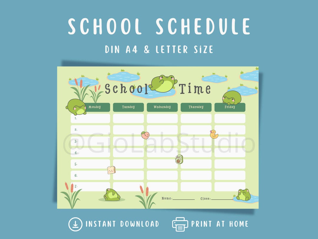 Printable Kids Weekly School Planner – Kawaii Frog Study Schedule for ...