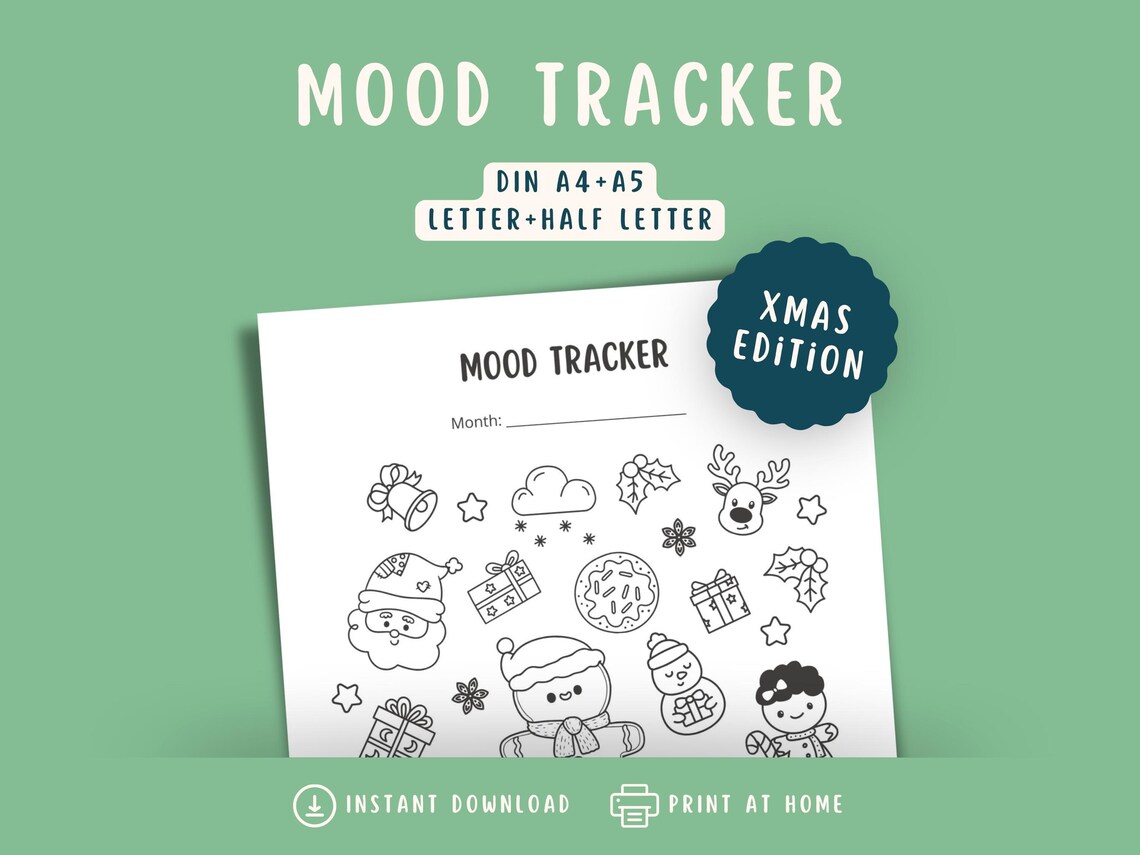 Printable Mood Tracker Christmas Theme | Coloring Journal Page Xmas ...