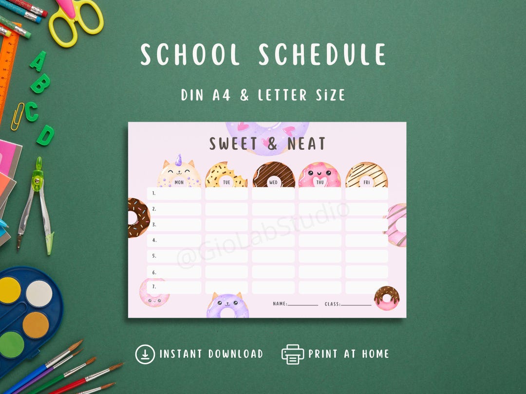 Printable Donut-themed School Schedule | Pastel Colored Weekly Planner ...