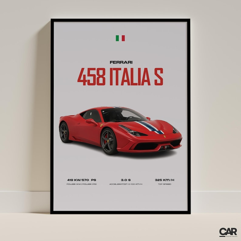 Ferrari 458 Italia S Poster - 458 Print - 458 Italia Print - Car Print ...
