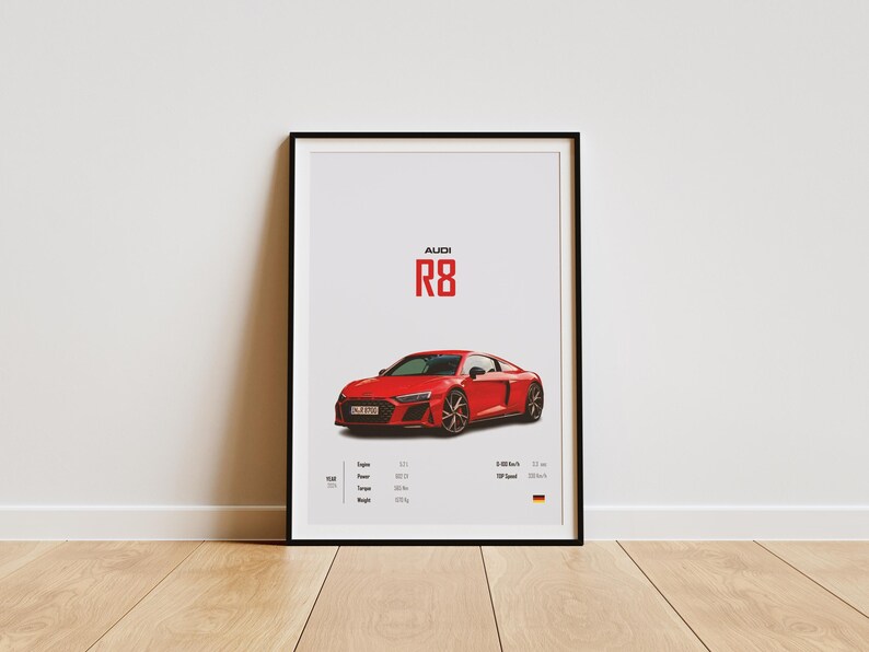 Audi R8 Poster R8 Prints Audi Posters Car Prints Car Wall Art Car ...