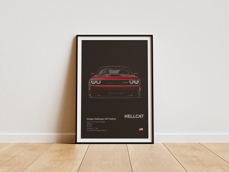 Dodge Challenger SRT Hellcat Poster Hellcat Prints Dodge Posters Car ...