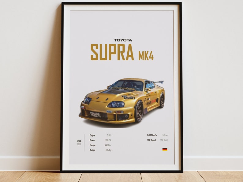 Toyota Supra MK4 Poster Supra Prints Toyota Posters Car Prints Car Wall ...