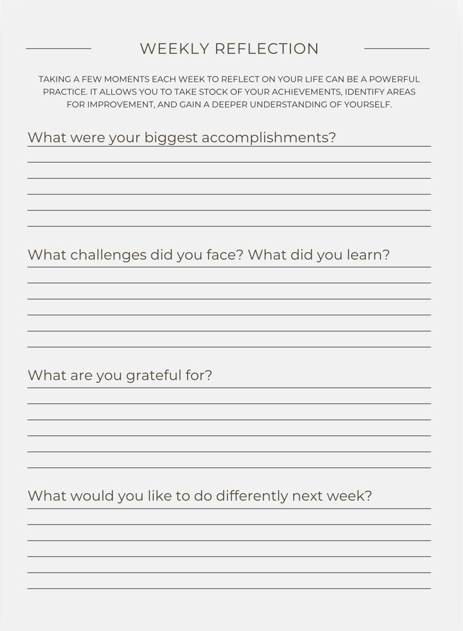 Weekly Reflection Template | Printable & Digital Journal Page - Etsy