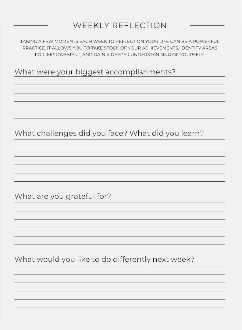 Weekly Reflection Template | Printable & Digital Journal Page - Etsy