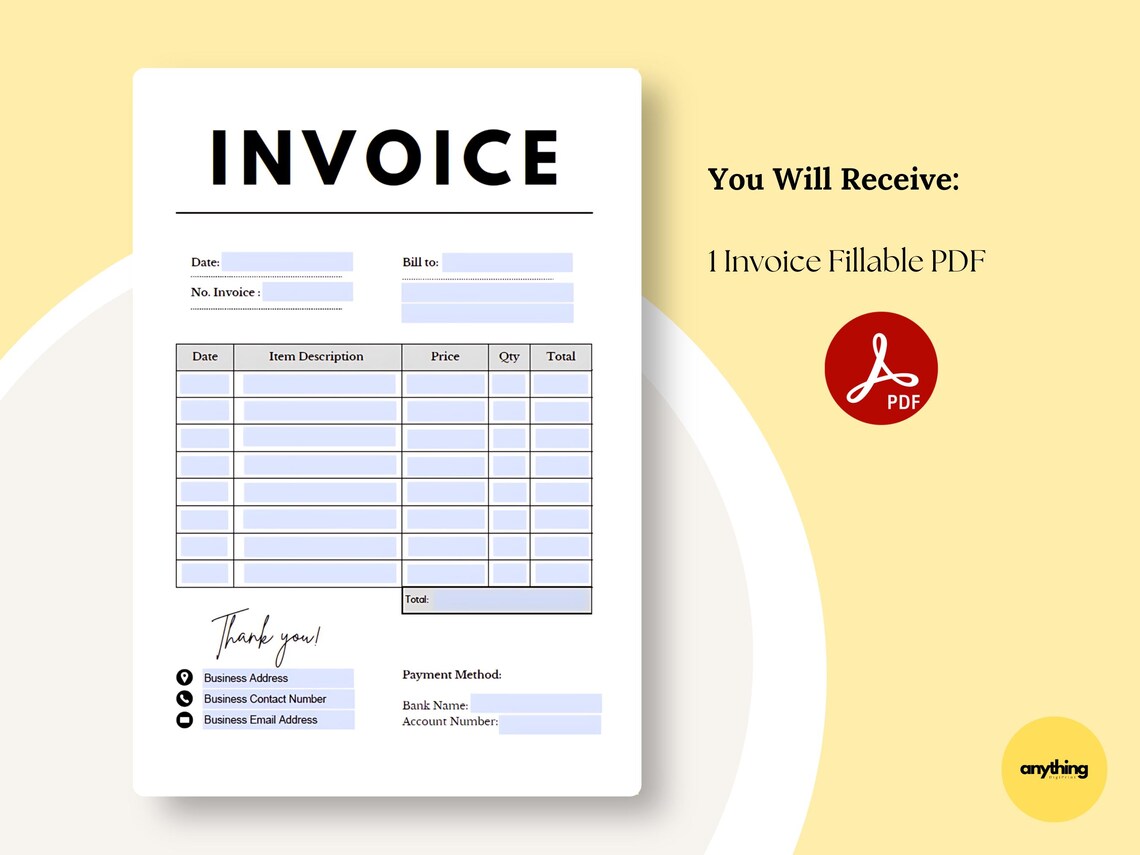 Simple Printable Invoice Fillable Invoice Form PDF Invoice Template ...