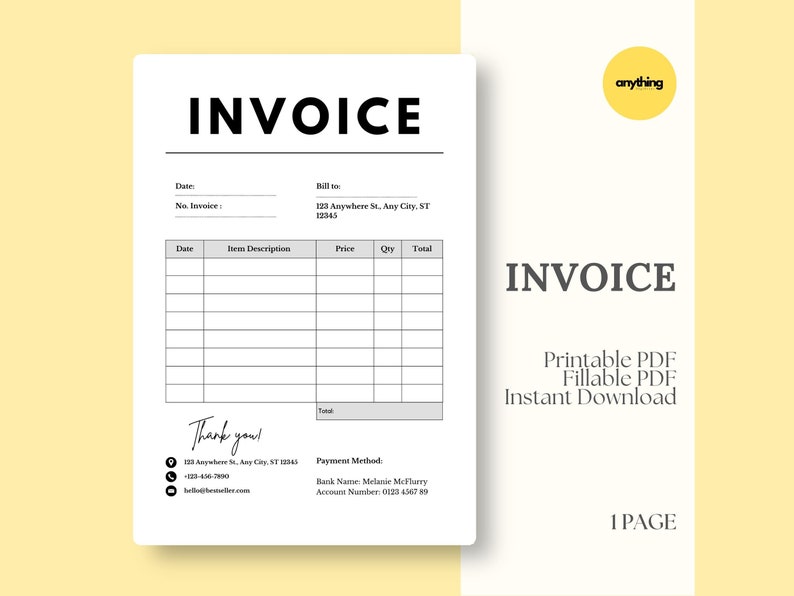 Simple Printable Invoice Fillable Invoice Form PDF Invoice Template ...