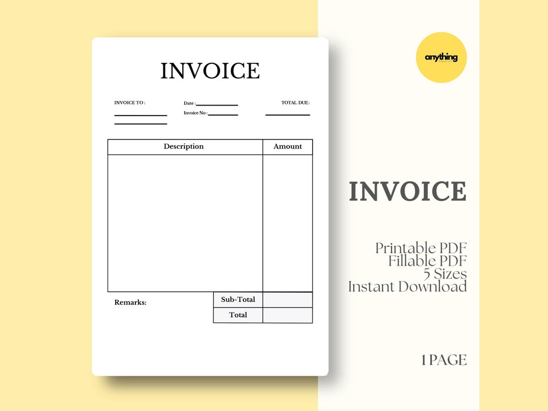 Simple Easy Print Pdf Invoice A4 Printable Invoice Template Pdf Invoice ...