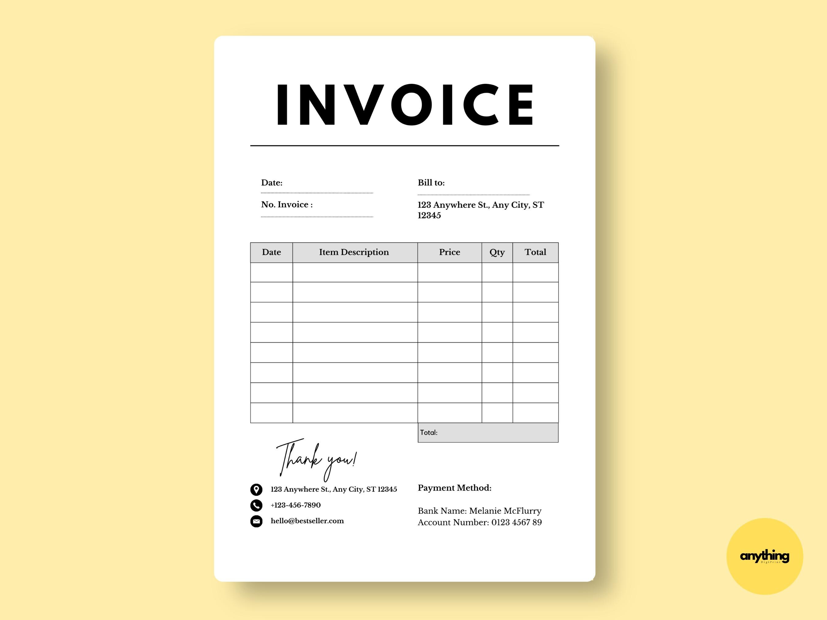 Simple Printable Invoice Fillable Invoice Form PDF Invoice Template ...