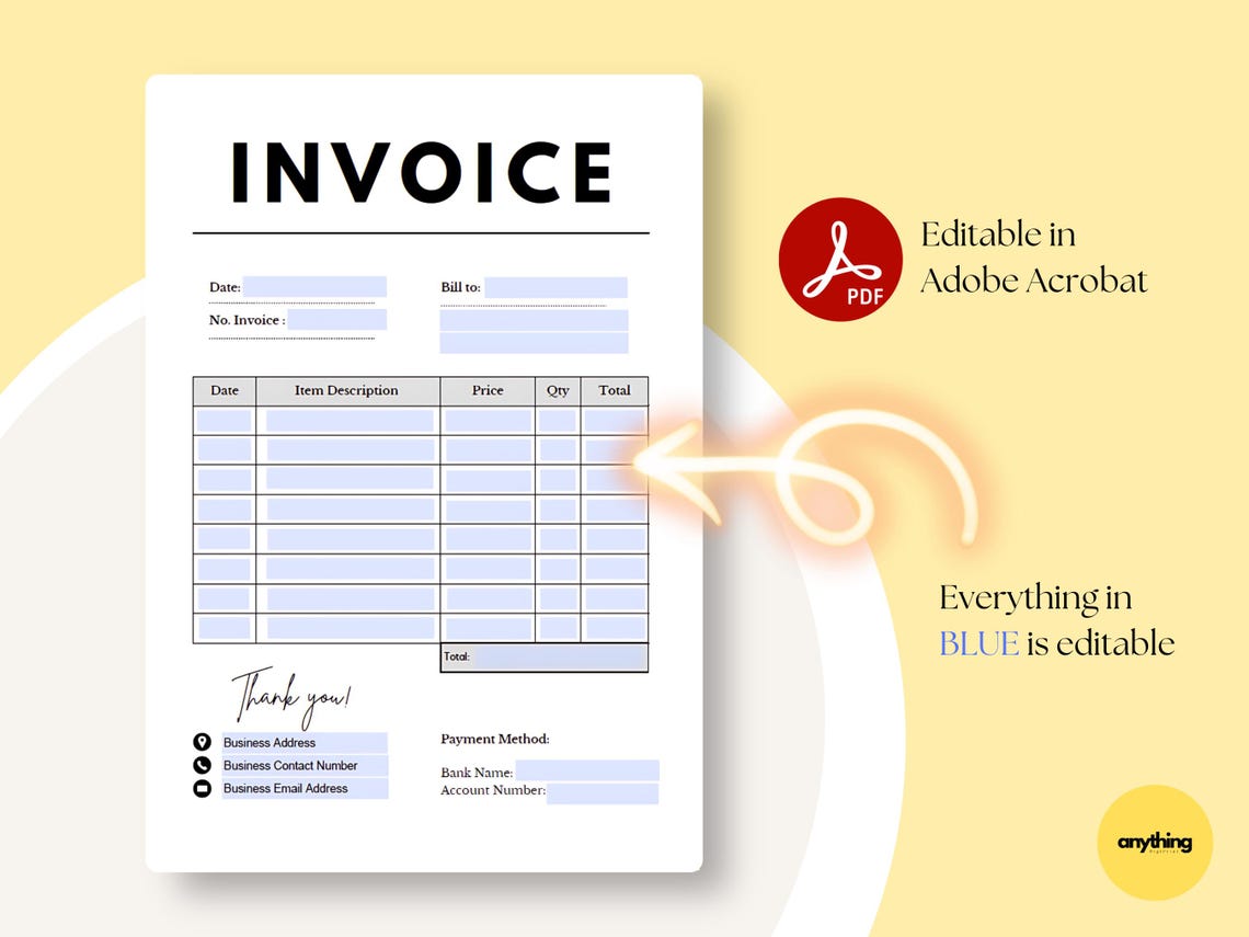 Simple Printable Invoice Fillable Invoice Form PDF Invoice Template ...