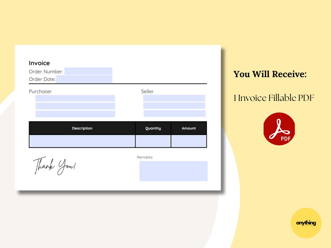 A4 Printable Invoice Fillable Invoice Form PDF Simple Printable Invoice A4 Custom Invoice Form ...