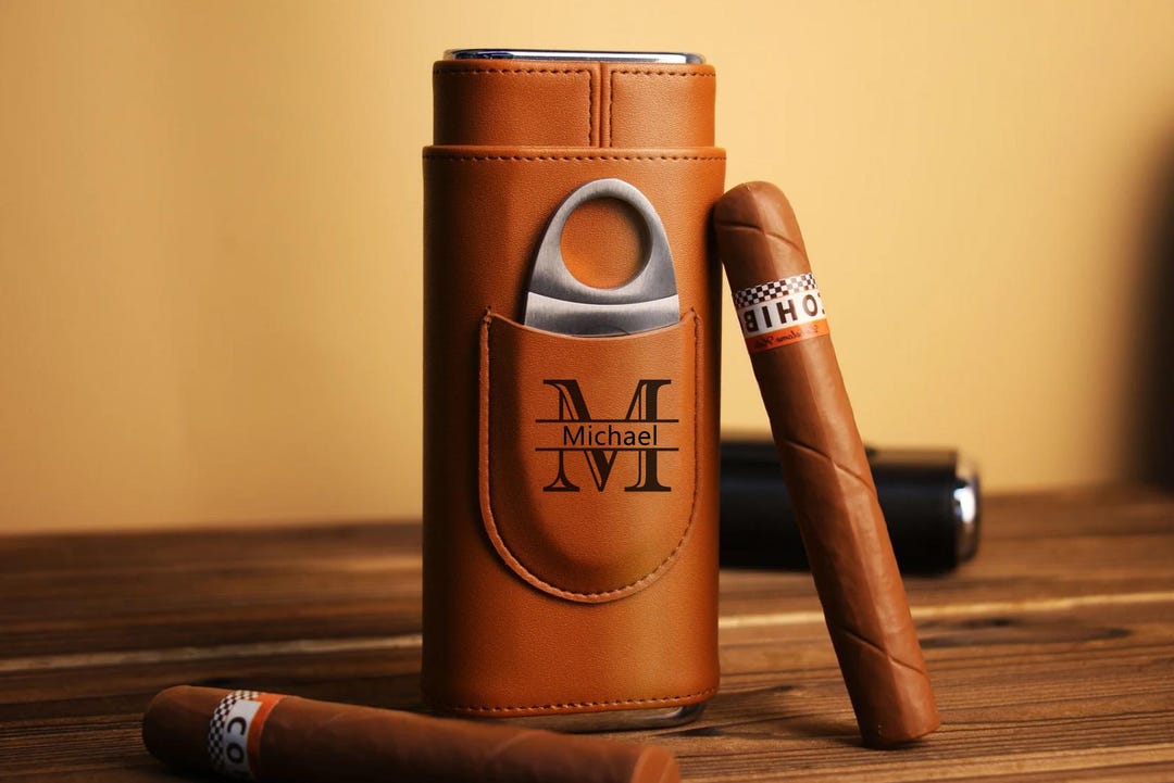 Leather Travel Cigar Case With Cutter, Custom Cigars Case, Groomsmen ...