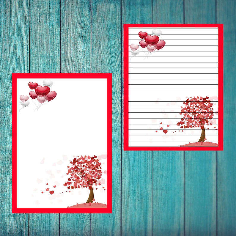 Floral and Heart Printable Stationery Letter Writitng Paper - Etsy