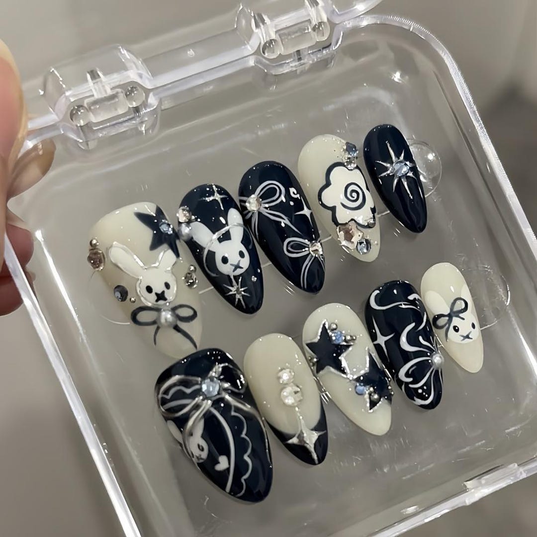 Wedding Nails ,rabbit Nails Hand Painted Nail,custom Press on Nails,3d ...