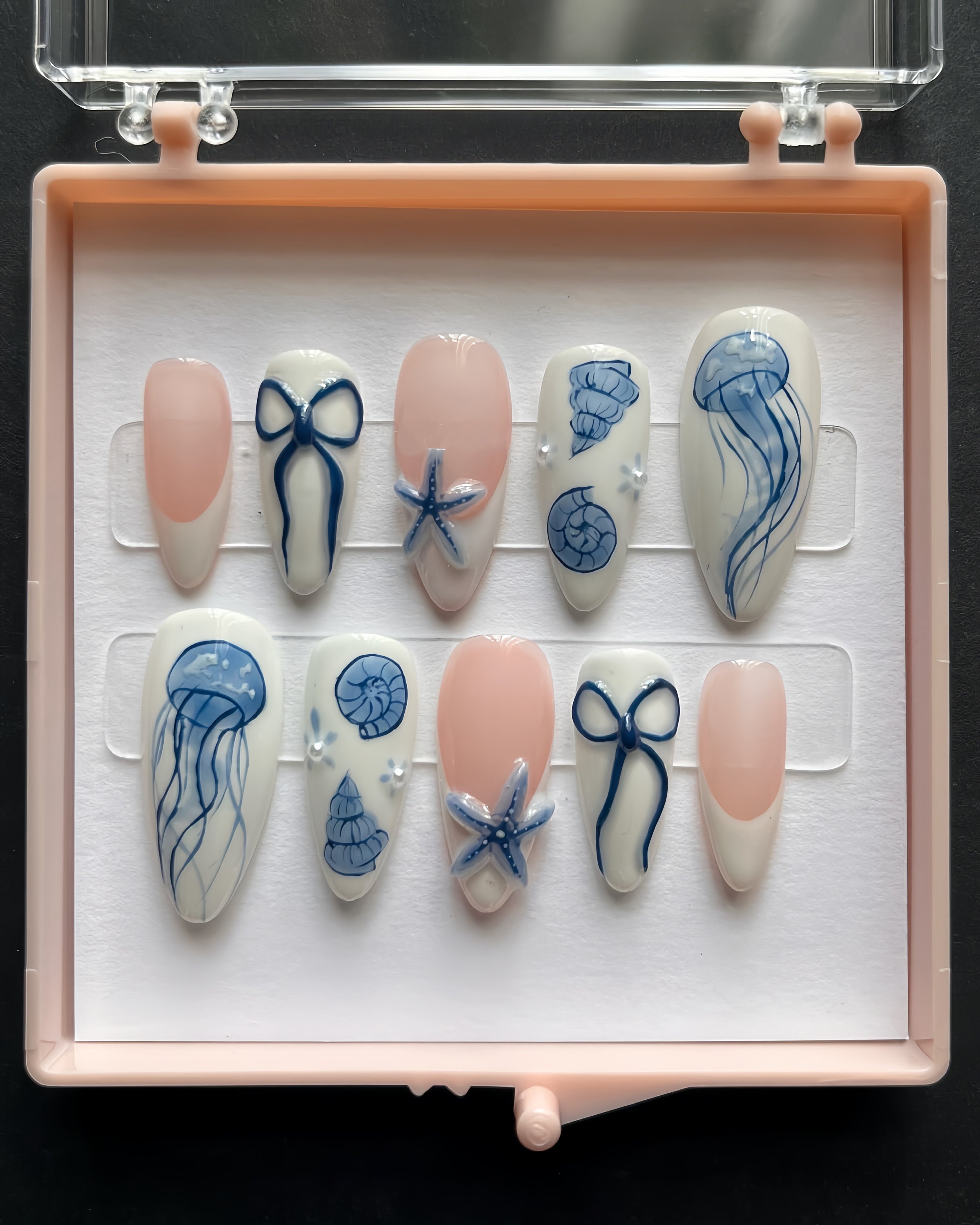 Bow Nails, Jellyfish Hand Painted Nail,custom Press on Nails,3d Nails ...