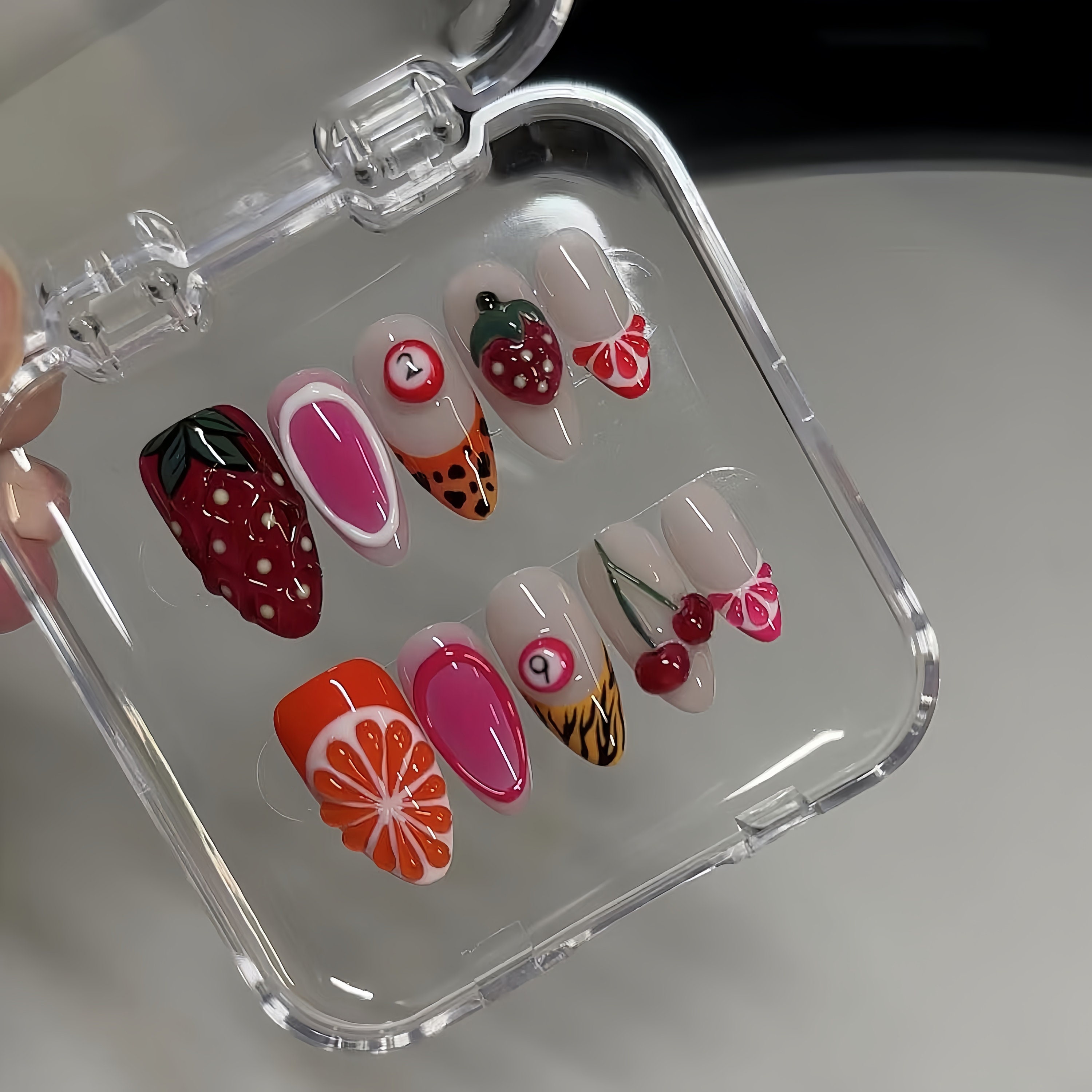 Fruit Nails,strawberry Hand Painted Nail,custom Press on Nails,3d Nails ...