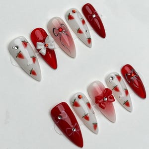 Red Nails, Hand Painted Nail,custom Press on Nails,3d Nails,gel Nails ...