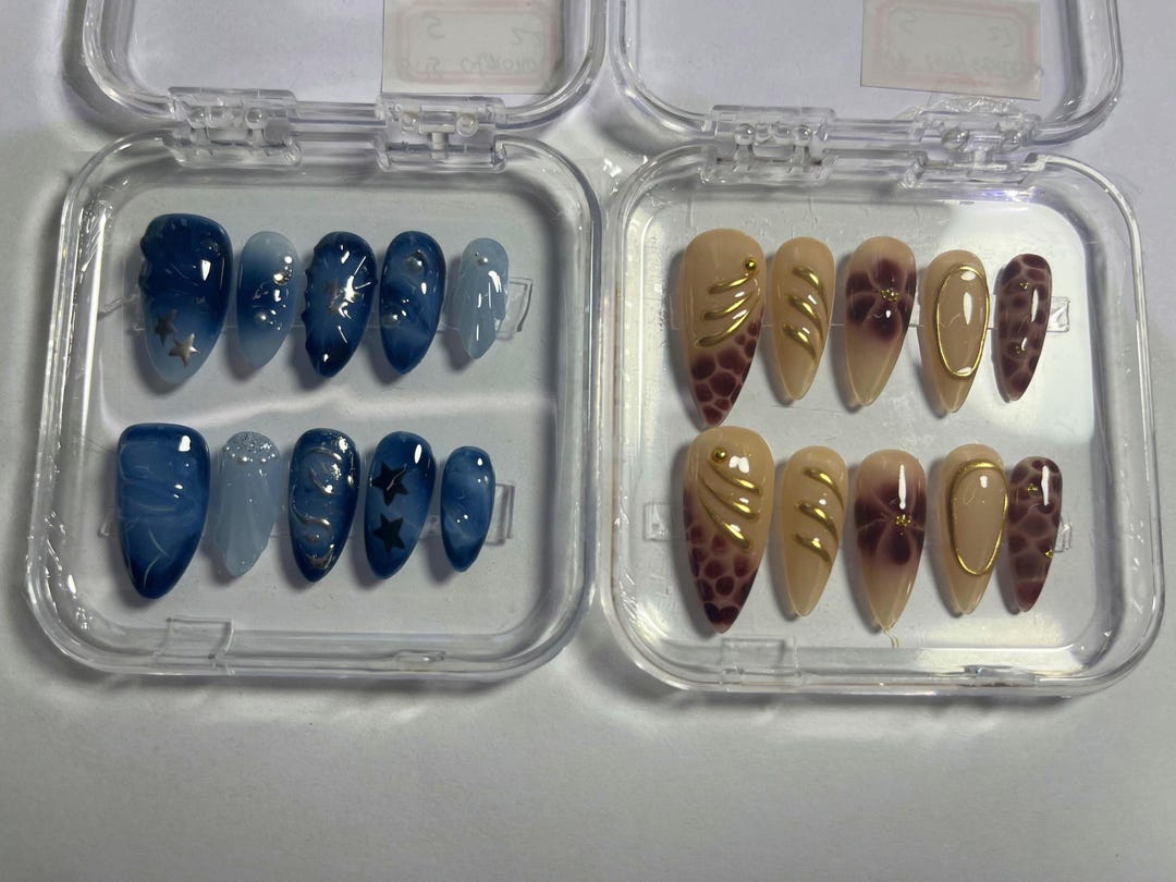 2 Set Free Style Press on Nails Hand Painted Nail,custom Nails,3d Nails ...