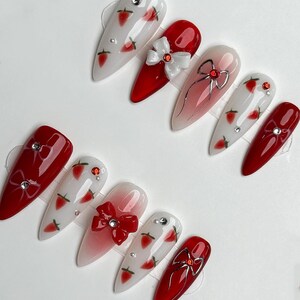 Red Nails, Hand Painted Nail,custom Press on Nails,3d Nails,gel Nails ...