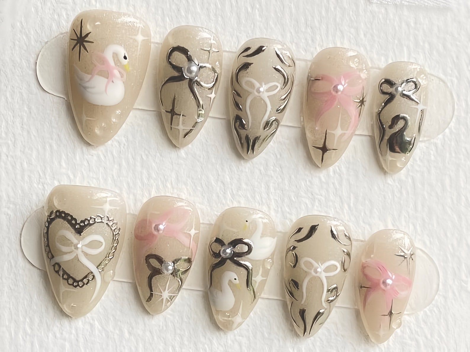 Swan Nails ,bpw Nails Hand Painted Nail,custom Press on Nails,3d Nails ...