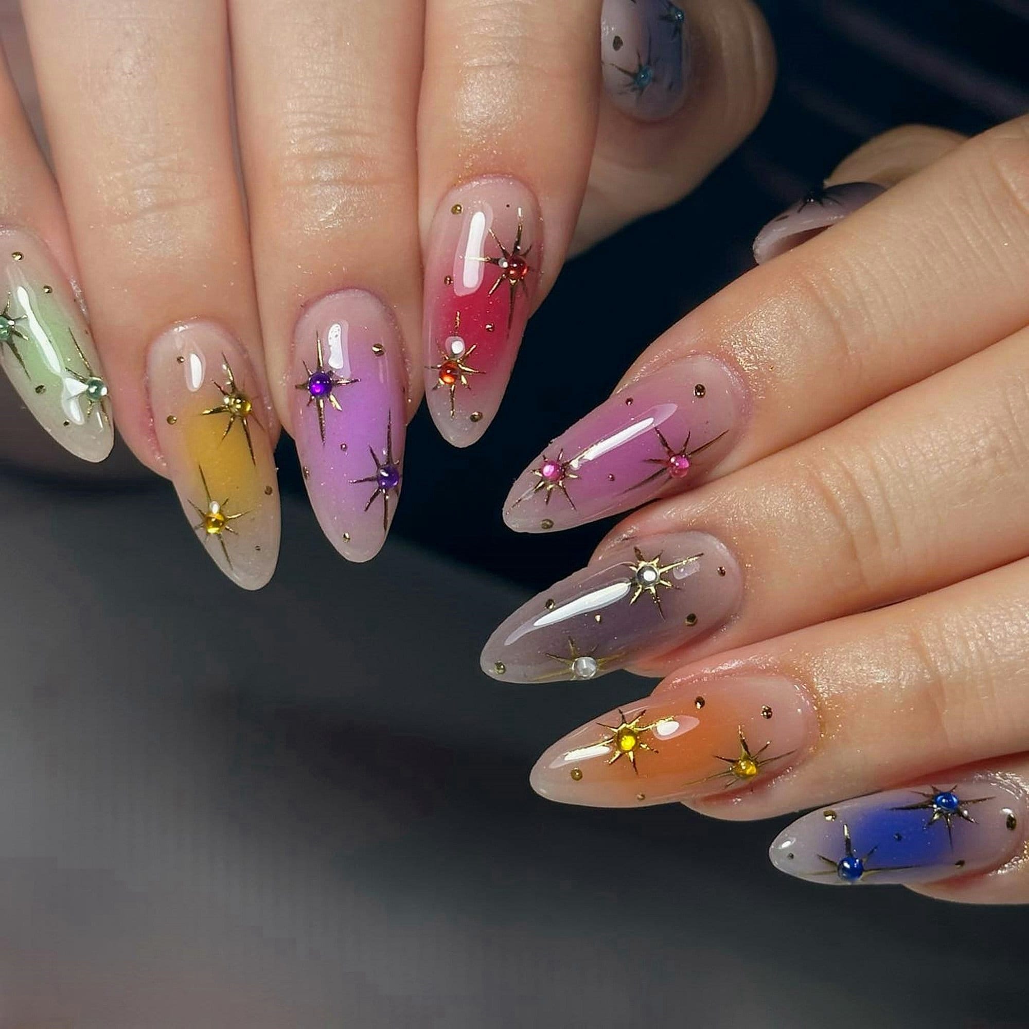 Diamond Nails,custom Handpainted Acrylic Summer,freestyle 3D Short Long ...