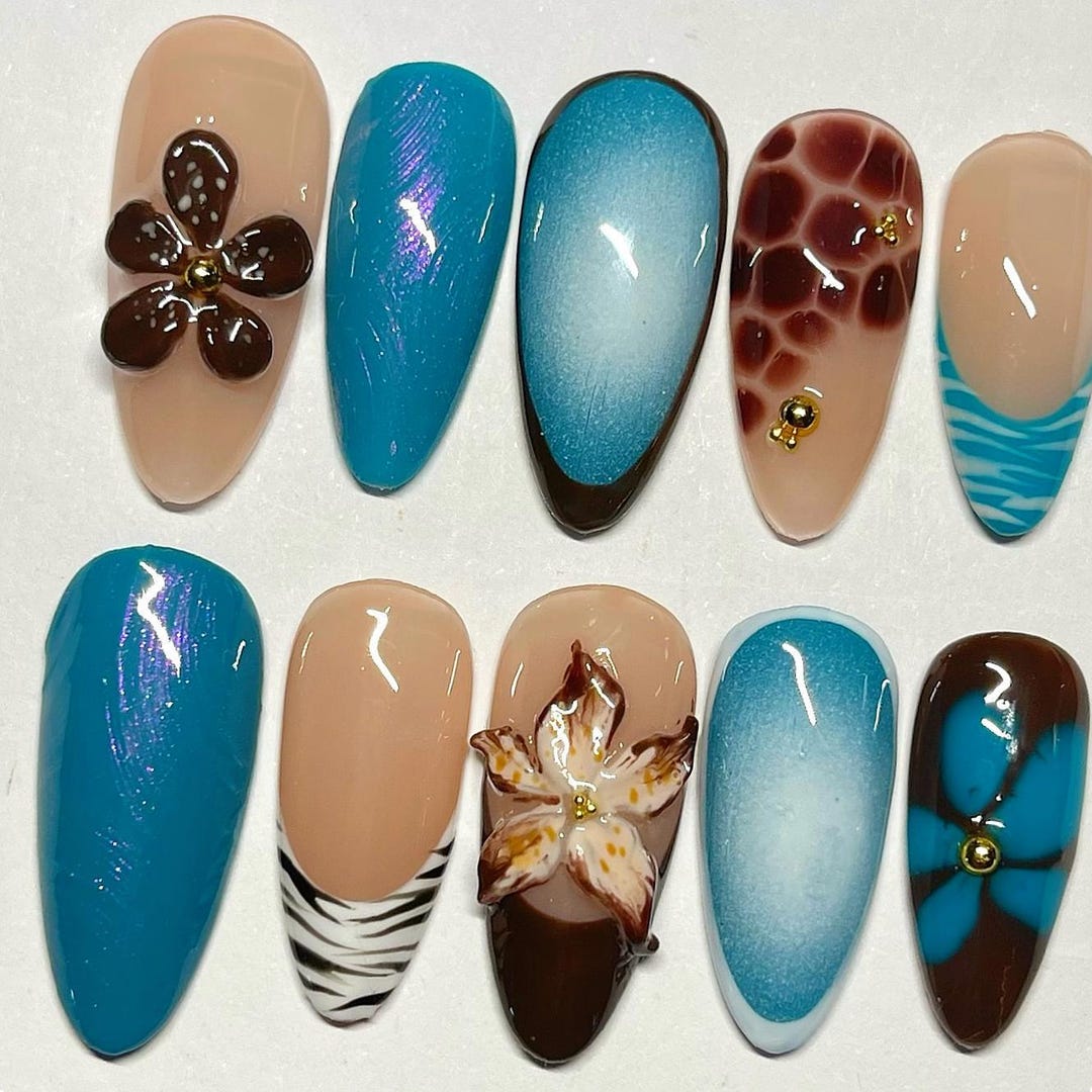 Freestyle Y2K Almond Press on Nails,hand Painted Nail,3d Nails,custom ...
