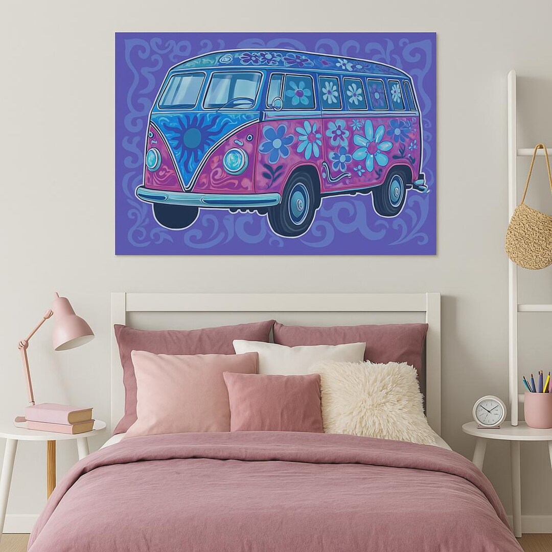 Psychedelic Hippie Van – Retro Volkswagen Bus Digital Download for ...