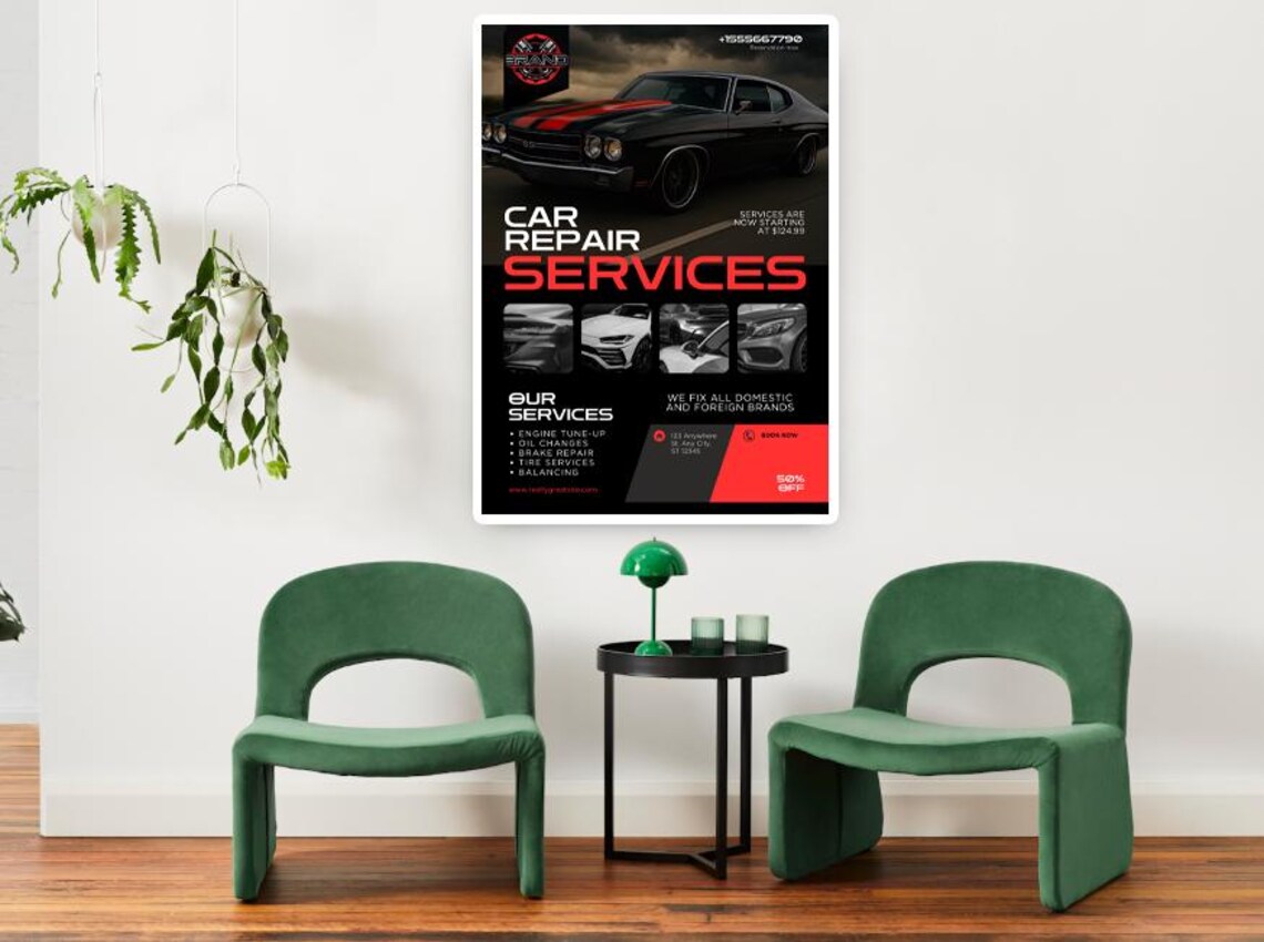 Car Repair Shop Poster – Modern Auto Service Flyer Wall Art, Garage ...