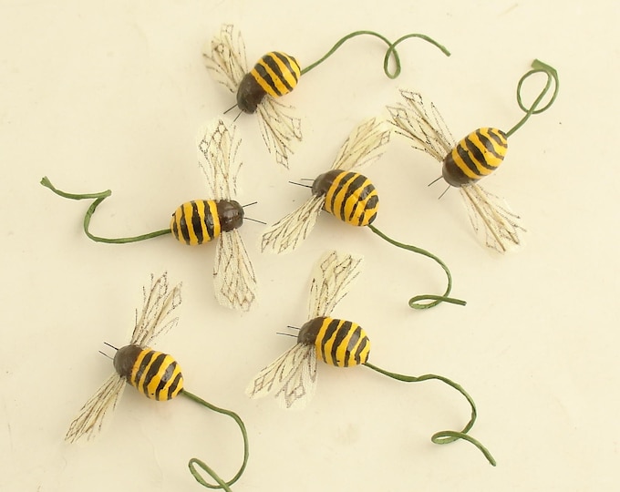 Six Tiny Bumble Bee Picks Bees on Wire Stems - Etsy